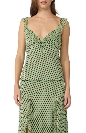 Diane Von Furstenberg Lia Polka Dot Ruffle Trim Top