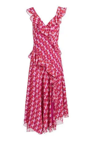 Diane Von Furstenberg Sloane Ruffle Trim Midi Dress