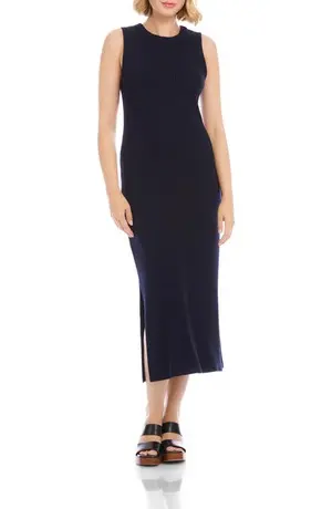 Karen Kane Ribbed Column Midi Dress - Navy