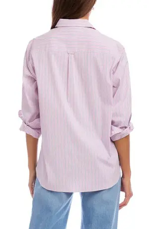 Karen Kane Stripe Cotton Blend Button-up Shirt - Pink
