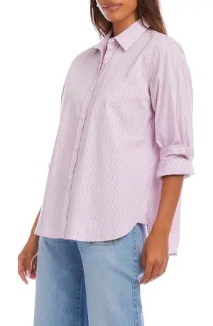 Karen Kane Stripe Cotton Blend Button-up Shirt - Pink