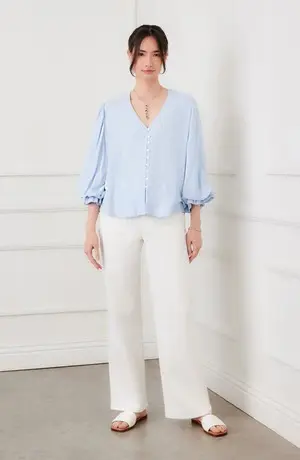 Karen Kane Linen-blend Button-up Top