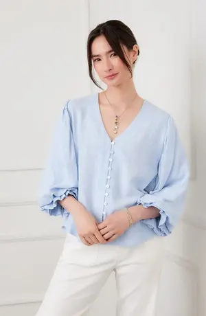 Karen Kane Linen-blend Button-up Top