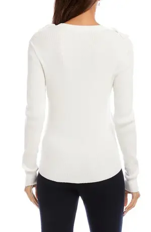 Karen Kane Ruffle V-neck Sweater - Off White
