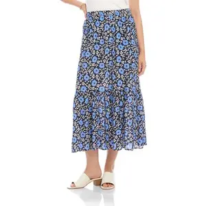Karen Kane Tiered Midi Skirt With Front Slit - Print