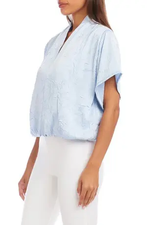 Karen Kane Crushed Satin V-neck Top - Light Blue
