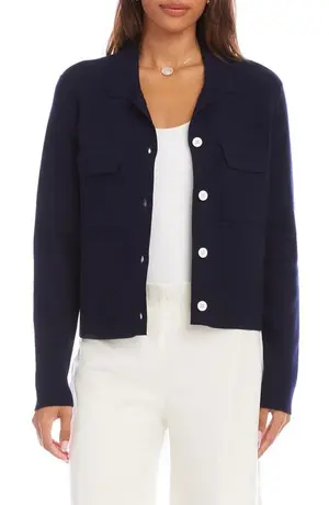 Karen Kane Collared Sweater Jacket - Navy
