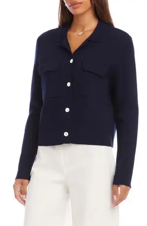 Karen Kane Collared Sweater Jacket - Navy