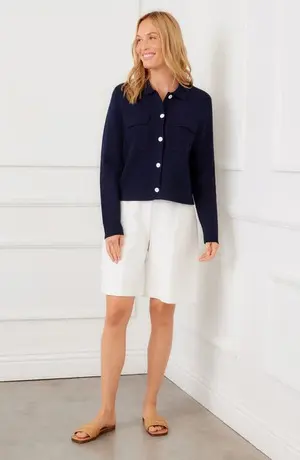 Karen Kane Collared Sweater Jacket - Navy