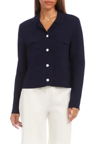 Karen Kane Collared Sweater Jacket - Navy