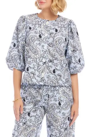 Karen Kane Puff Sleeve Button-up Top