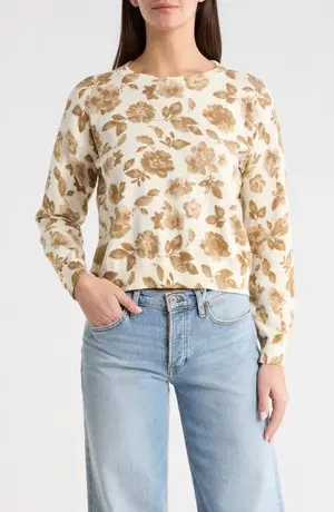 Vince Camuto Floral Cotton Crewneck Sweater