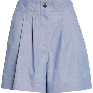 Moncler Pleated Cotton Chambray Shorts - Rain Washed