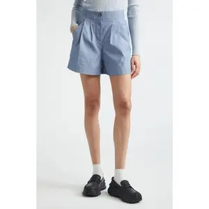Moncler Pleated Cotton Chambray Shorts - Rain Washed