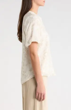 Vince Camuto Floral Print Short Sleeve Top - Camel