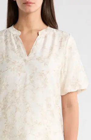 Vince Camuto Floral Print Short Sleeve Top - Camel