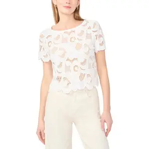 Lace Embroidered Short Sleeve Blouses