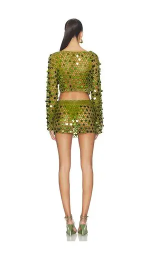 Superdown Crocheted Sequin Skirt Set - Green