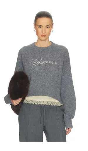 Blumarine Knit Logo Embroidered Pullover - Grey