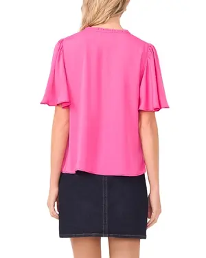 Vince Camuto Tie Neck Bishop Sleeve Blouse - Raspberry Sorbet
