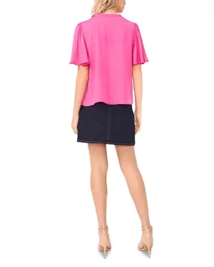 Vince Camuto Tie Neck Bishop Sleeve Blouse - Raspberry Sorbet