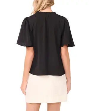 Vince Camuto Tie Neck Flutter Sleeve Top - Rich Black