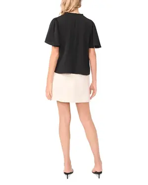 Vince Camuto Tie Neck Flutter Sleeve Top - Rich Black