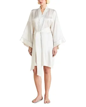 Olivia Von Halle Silk Woven Robe - Ivory Powder Blue