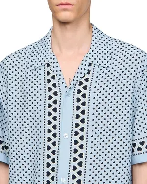 Sandro Heart Motif Loose Fit Button Down Shirt - Sky Blue