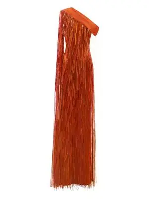 GEMY MAALOUF One-shoulder Fringed Maxi Dress - Orange