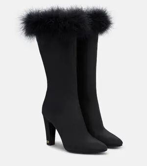 Valentino Garavani Hotty Feather-trimmed Knee-high Boots - Black