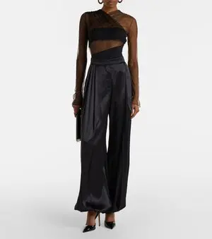 NENSI DOJAKA Cutout Ruched Sheer Bodysuit - Black