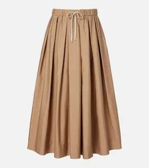 Max Mara Pineta Pleated Cotton Poplin Midi Skirt - Beige