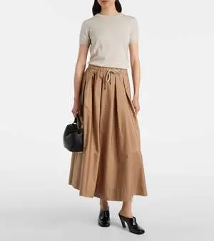 Max Mara Pineta Pleated Cotton Poplin Midi Skirt - Beige