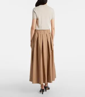 Max Mara Pineta Pleated Cotton Poplin Midi Skirt - Beige