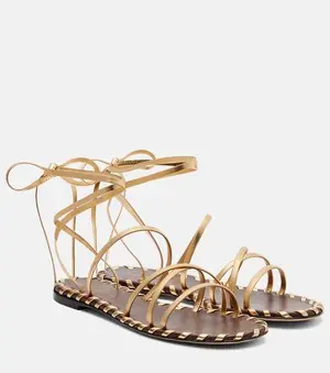 GIANVITO ROSSI Metallic Leather Strappy Sandals - Gold