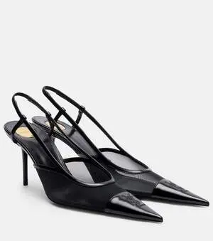 Saint Laurent Renée 75 Mesh And Leather Slingback Pumps - Black