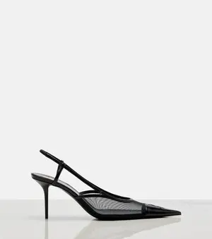 Saint Laurent Renée 75 Mesh And Leather Slingback Pumps