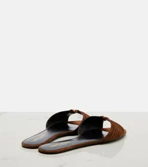Saint Laurent Cassandre Suede Slides - Brown