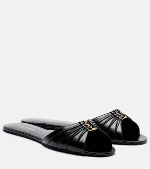 Saint Laurent Cassandre Leather Slides - Black