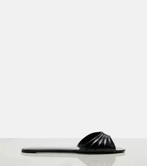 Saint Laurent Cassandre Leather Slides - Black