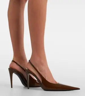 Saint Laurent Guermantes Patent Leather Slingback Pumps - Brown