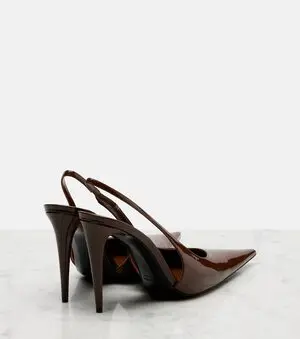 Saint Laurent Guermantes Patent Leather Slingback Pumps - Brown
