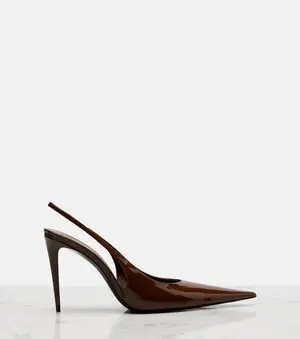 Saint Laurent Guermantes Patent Leather Slingback Pumps - Brown