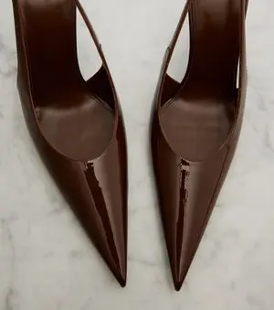Saint Laurent Guermantes Patent Leather Slingback Pumps - Brown