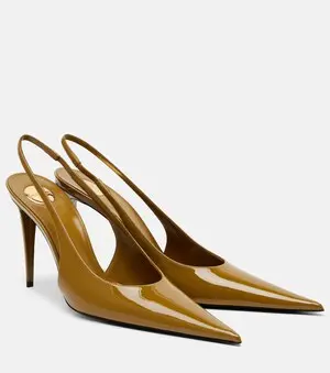 Saint Laurent Patent Leather Slingback Pumps - Green