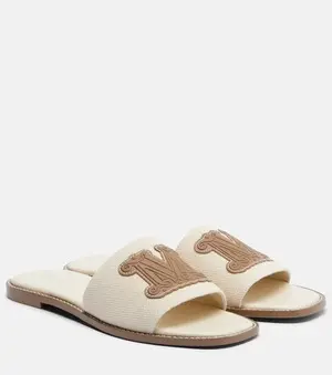 Max Mara Caucaso Leather-trimmed Canvas Slides - Beige
