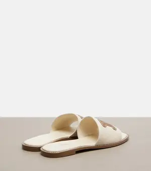 Max Mara Caucaso Leather-trimmed Canvas Slides