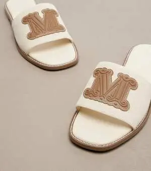 Max Mara Caucaso Leather-trimmed Canvas Slides