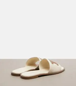 Max Mara Caucaso Leather-trimmed Canvas Slides - Beige